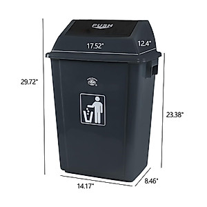 Rinboat 18 Gallon Plastic Swing Top Trash Cans, Large Waste Bins with Lids, Grey, 4 Packs