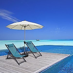 BETTAHOME Outdoor Aluminum Patio Sling Chairs, Beach Deck Chair, Portable Folding Lounge Chairs, Height Adjustable, Set of 2, Teal Color