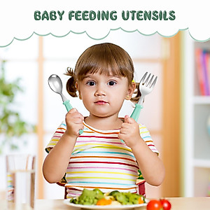 Dandat 48 Pcs Toddler Utensils Bulk Kids Silverware Stainless Steel Forks and Spoons Safe Toddler Flatware Sets Metal Kids Cutlery with Round Thick Grip Handles for Self Feeding, Dishwasher Safe