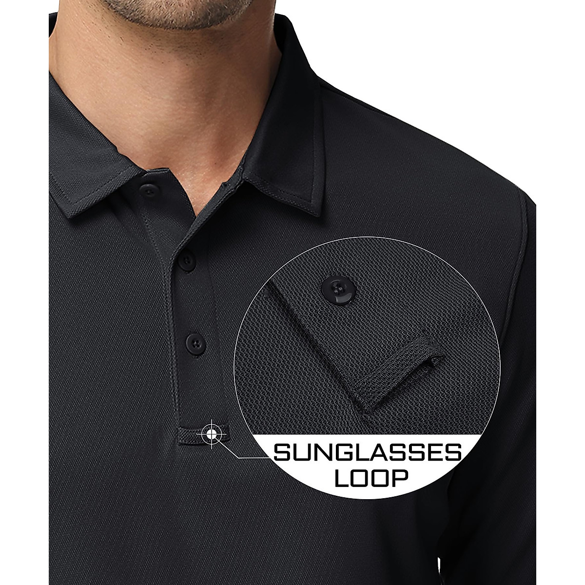Men's Classic Fit Quick Dry Long Sleeve Polo Shirt in Black - Ideal for Hiking, Casual, & Work