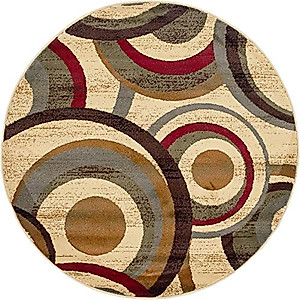 Unique Loom Barista Collection Modern, Abstract, Geometric, Circles, Bohemian, Rustic, Warm Colors Area Rug, 4' 0" x 4' 0", Beige/Brown
