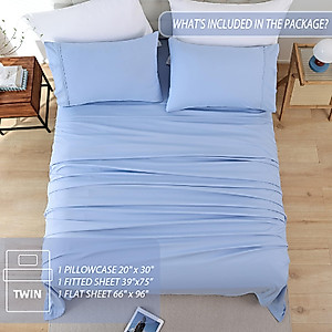 Whitney Home Textile Twin Size Sheet Set - Luxury Soft Comfy Bed Sheets, Breathable Cooling Hotel Bedding for Women, Men, Teens, Extra Deep Pocket, Easy-Fit, Oeko-Tex, Wrinkle Free 3 Piece - Sky Blue