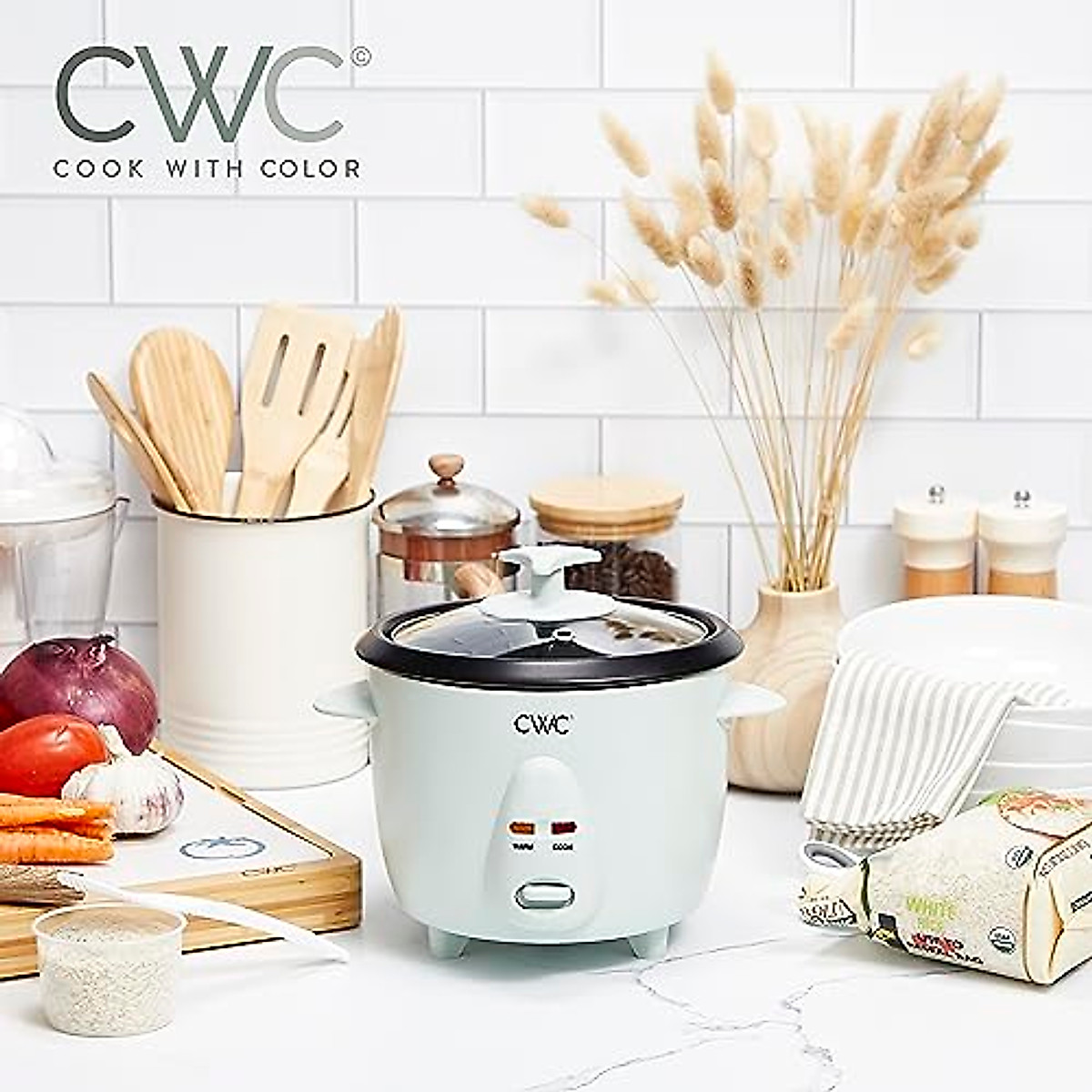 COOK WITH COLOR 6 Cup Rice Cooker 300W - Effortless Cooking and Greatly, Cooks 3 Cups of Raw Rice for 6 Cups of Cooked Rice, Sage