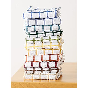 DII Basic Terry Collection Windowpane Dishtowel Set, 16x26, Blue, 4 Piece