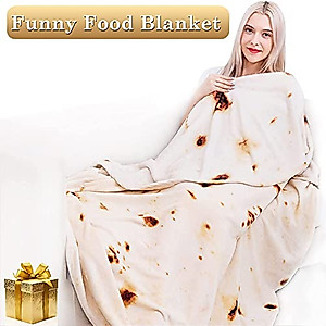 Jorbest Burritos Tortilla Wrap Blanket for Adults and Kids, Double Sided Funny Food Blanket, Novelty Funny Gifts for Women Men Teens, 285 GSM Soft Flannel Taco Blanket, 60 inches Yellow