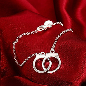 Cutesmile Fashion Jewelry 925 Sterling Silver Handcuff Chain Bracelet Partners in Crime Best Friends Bracelet