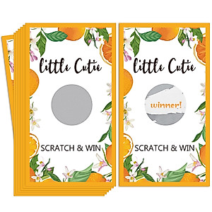 Minatee 60 Pack Little Cutie Scratch Off Cards Little Cutie Baby Shower Games Orange Theme Scratch Off Cards for Little Cutie Baby Shower Birthday Party Supplies