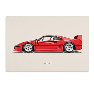 Car Poster Ferrari F40 Supercar Posters Racing Car Canvas Wall Art For Boy's Bedroom SuperCar Wall Decor Unframe-style 36x24inch(90x60cm)