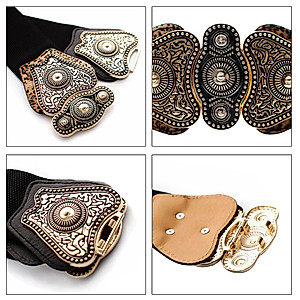 maikun Women's Wide Stretch Elastic Waist Cinch Belt Fashion Vintage Metal Buckle Dress Belt Waist Size 29-37''