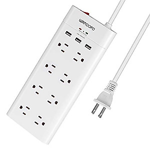 WANDOFO 2 Prong 8 Outlet Power Strip, 6 FT Extension Cord with 3 USB Ports, 1625W 1050J Surge Protector, 2 Prong to 3 Prong Multi Plug Outlet Adapter Converter, Polarized Plug, White