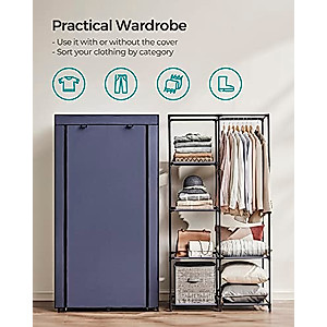 SONGMICS Portable Closet, Clothes Storage Organizer with 6 Shelves, 1 Clothes Hanging Rail, Non-Woven Fabric Closet, Metal Frame, 34.6 x 17.7 x 66.1 Inches, Dark Blue URYG084I02