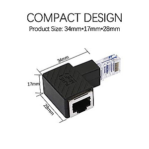 YACSEJAO Cat5e/Cat6 RJ45 Ethernet Adapter，2Pack 90 Degree Ethernet RJ45 / 8P8C Male to Female Right Angle Adapter Support Cat6 / Cat5e / Cat5 Standard LAN Cable（Down）
