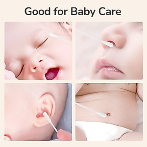 POMPOM LIFE Baby Cotton Swabs, 210 Count, Double Tipped Cotton Buds with Paper Stick, Round and Spiral, Good for Baby Ear and Nose Clean