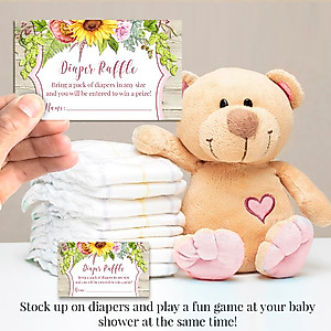Amanda Creation Watercolor Sunflower, Dahlia, & Peony Floral Diaper Raffle Tickets for Baby Showers, 20 2" X 3” Double Sided Inserts, Bring a Pack of Diapers to Win Favors & Prizes!