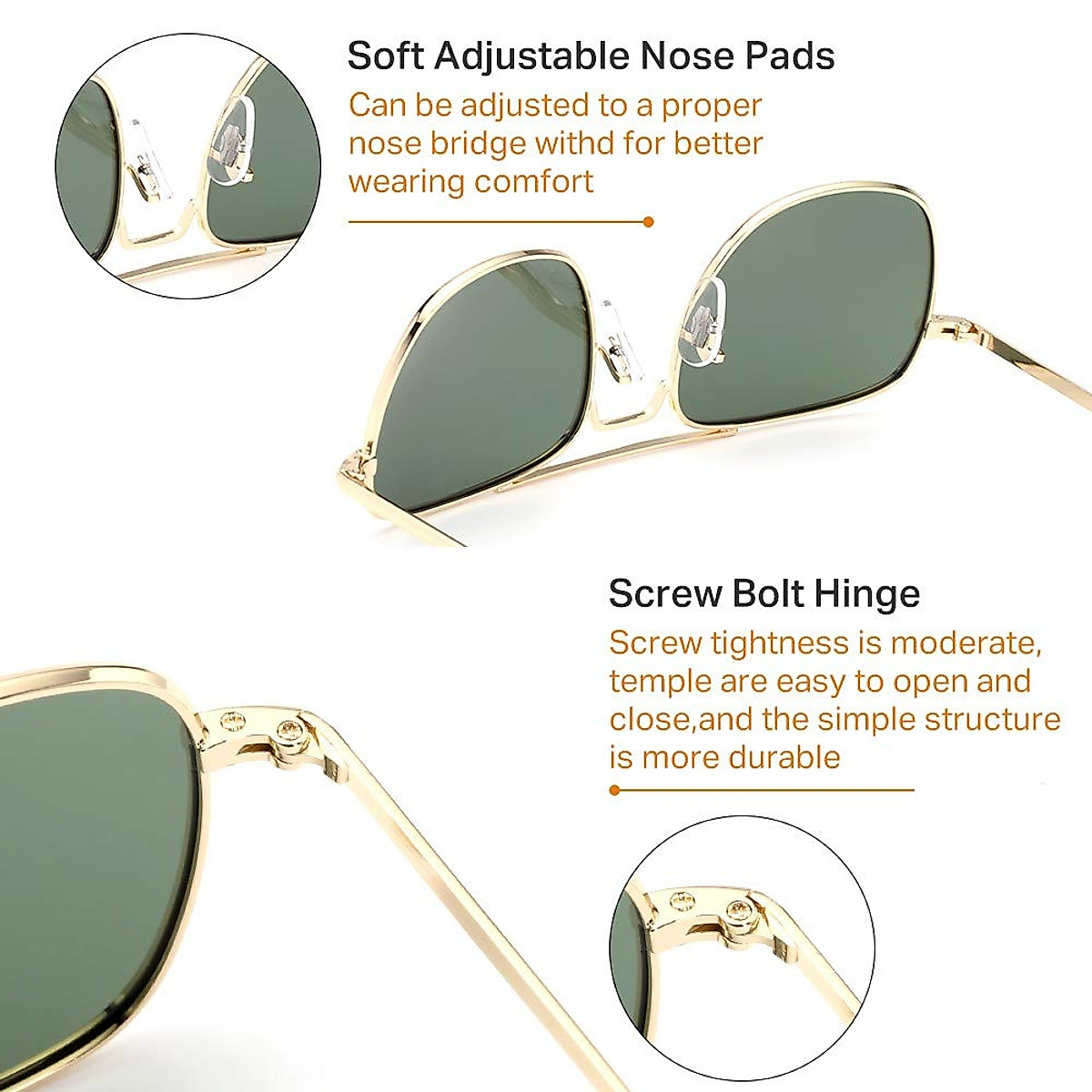 IOHLNG Mens Aviator Sunglasses 55mm Polarized Military Pilot Shades, Gold, Size Medium