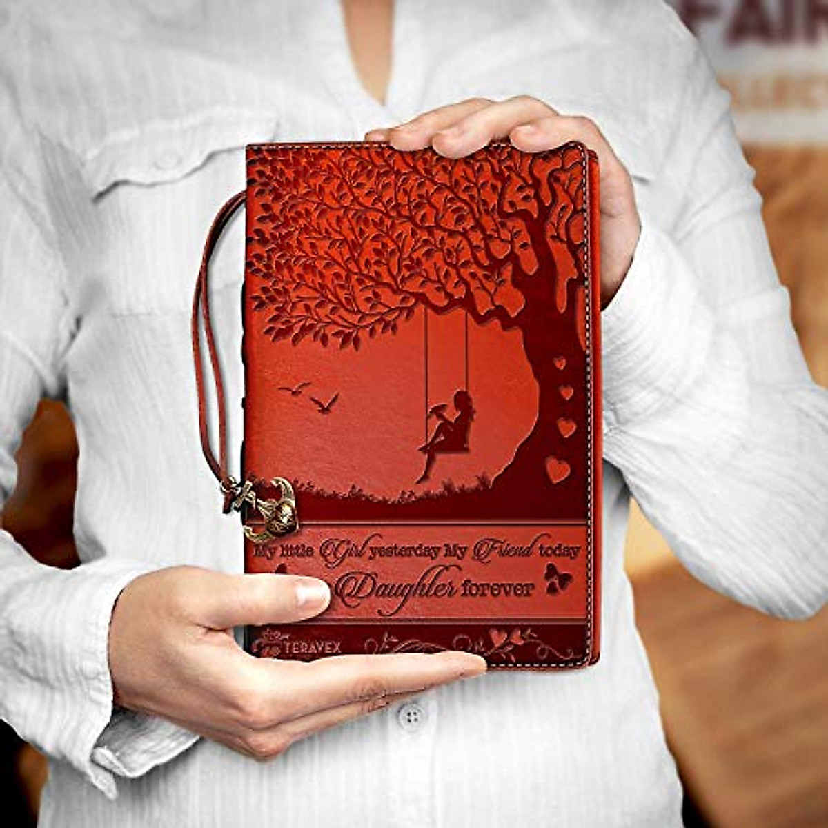 TERAVEX Daughter Gift from Mom or Dad- ''My Little Girl Yesterday My Friend Today My Daughter Forever'' Leather Writing Journal for Women & Teen Girls Christmas Gift Ideas