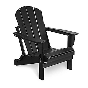 Folding Adirondack Chair, Modern Patio Outdoor Chairs, HDPE Plastic Resin Deck Chair, Painted Weather Resistant, for Deck, Garden, Backyard & Lawn Furniture, Fire Pit, Porch Seating (Black)