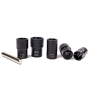 LONKER 6PCS Lug Nut Bolt Extractor Set, Twist Socket Set 1/2" Drive Rounded Bolt & Stripped Lug Nut Remover Socket Tool Kit