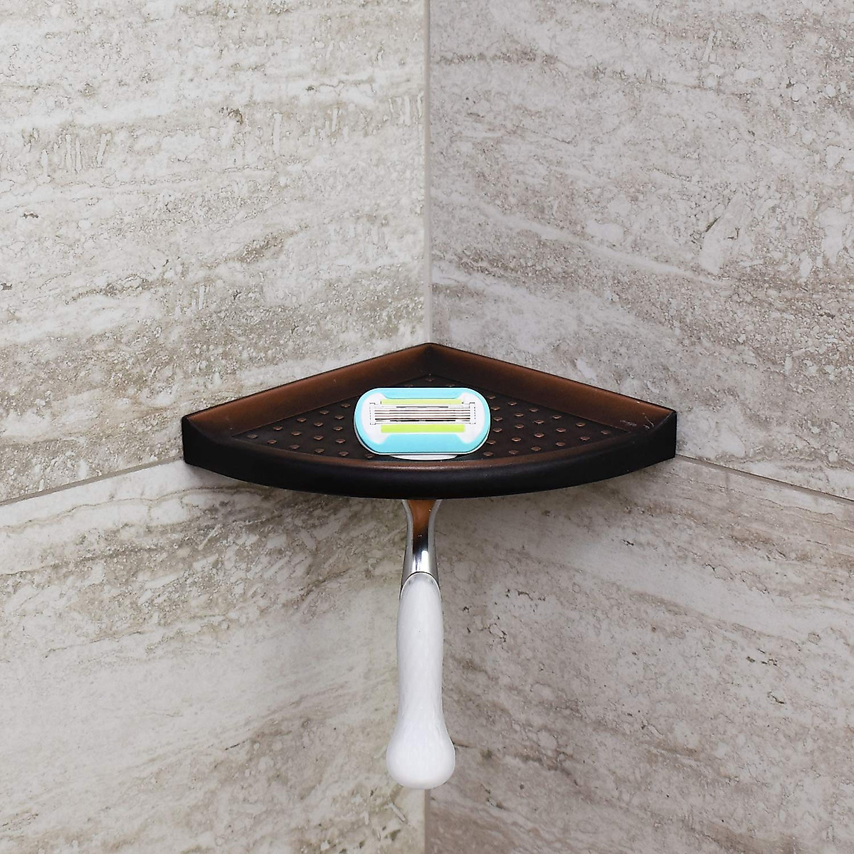 Questech Decor Shower Footrest, Wall Mounted Corner Shower Shaving Shelf, Lugged for New Construction, Shower Corner Shelf for Tiled Walls, 5 Inch Metro Lugged, Oil Rubbed Bronze