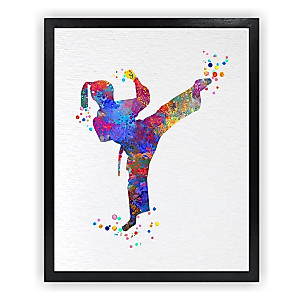 Dignovel Studios 11X14 Unframed Karate Girl Sports Inspirational Watercolor Art Print Poster Housewarming Wall Art Giclee Office Home Decor DN544