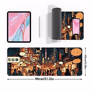 Japanese Street Gaming Mouse Pad Large,Anime Mouse Pad Gaming Mouse Mat Desk Pad,31.5 x 11.8 Desk Mat Anime Mouse Pads for Desk,Extended Keyboard Mousepad with Non-Slip Base and Stitched Edge
