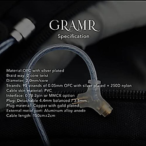 Kinera Gramr Modular High-Purity Silver-Plated OFC IEM Cable, Upgrade Earphone Cable with Detachable Boom Mic (Black 0.78 2PIN)