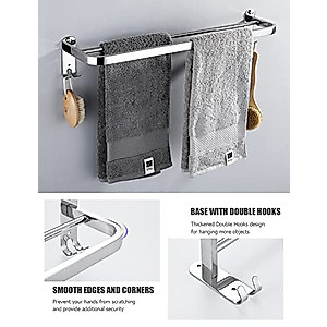 IKITCHEN Towel Racks for Bathroom, Stainless Steel Towel Holder Wall Mounted with 2 Hooks, Bathroom Shelf with Towel Bar 23Inch Polished Silver