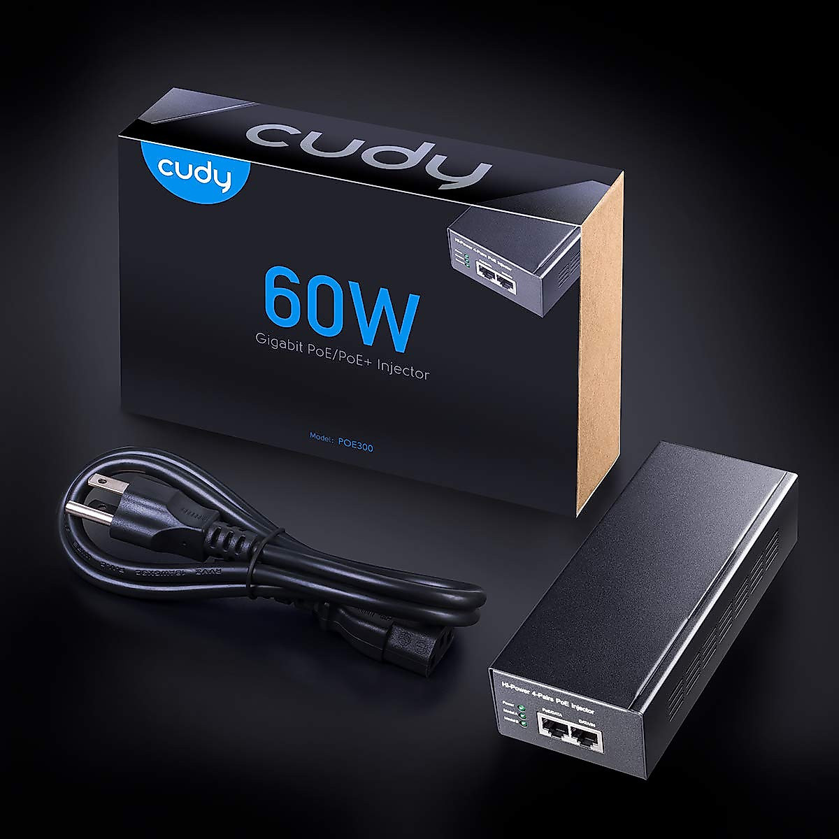 Cudy POE300 60W Gigabit Ultra PoE+ Injector, Up to 60W Ultra Power Supply, 10/100/1000Mbps Shielded RJ-45, IEEE 802.3af/802.3at Compliant, Not Support 802.3 bt/ PoE++/ Passive PoE, Metal housing