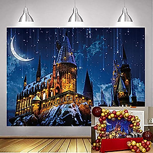 GYA 7x5ft Magic Castle Backdrop-Wizard School Night Sky Moon Photography Background Halloween Decoration Children Birthday Party Banner Photo Booth Props,7x5FT(210x150cm)