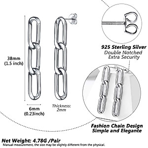 Chain Earrings for Women Solid Silver Dangling Cuban Chains Drop Ear Charms for Women