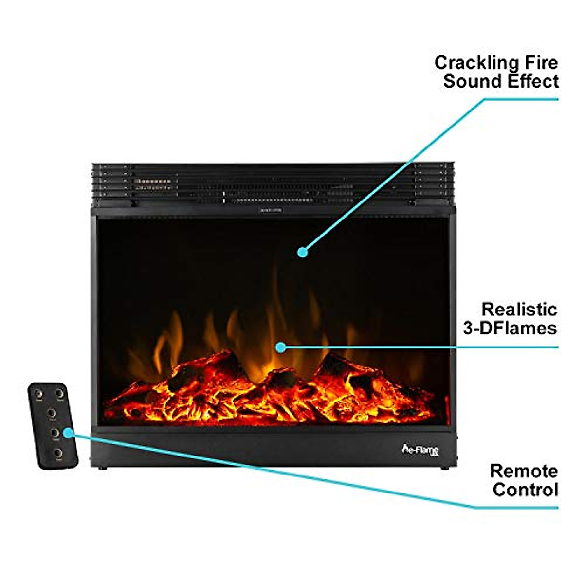 e-Flame USA Vermont Electric Fireplace Stove Insert with Remote Control - 3-D Effects and Crackling Fire (Black)