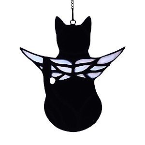 BOXCASA Handmade Black Cat Memorial Gifts - Stained Glass Pet Sympathy Gift with Angel Wings, Window Hanging Memorial Decor for Cat Lovers (Loss of Pet, Rainbow Bridge)