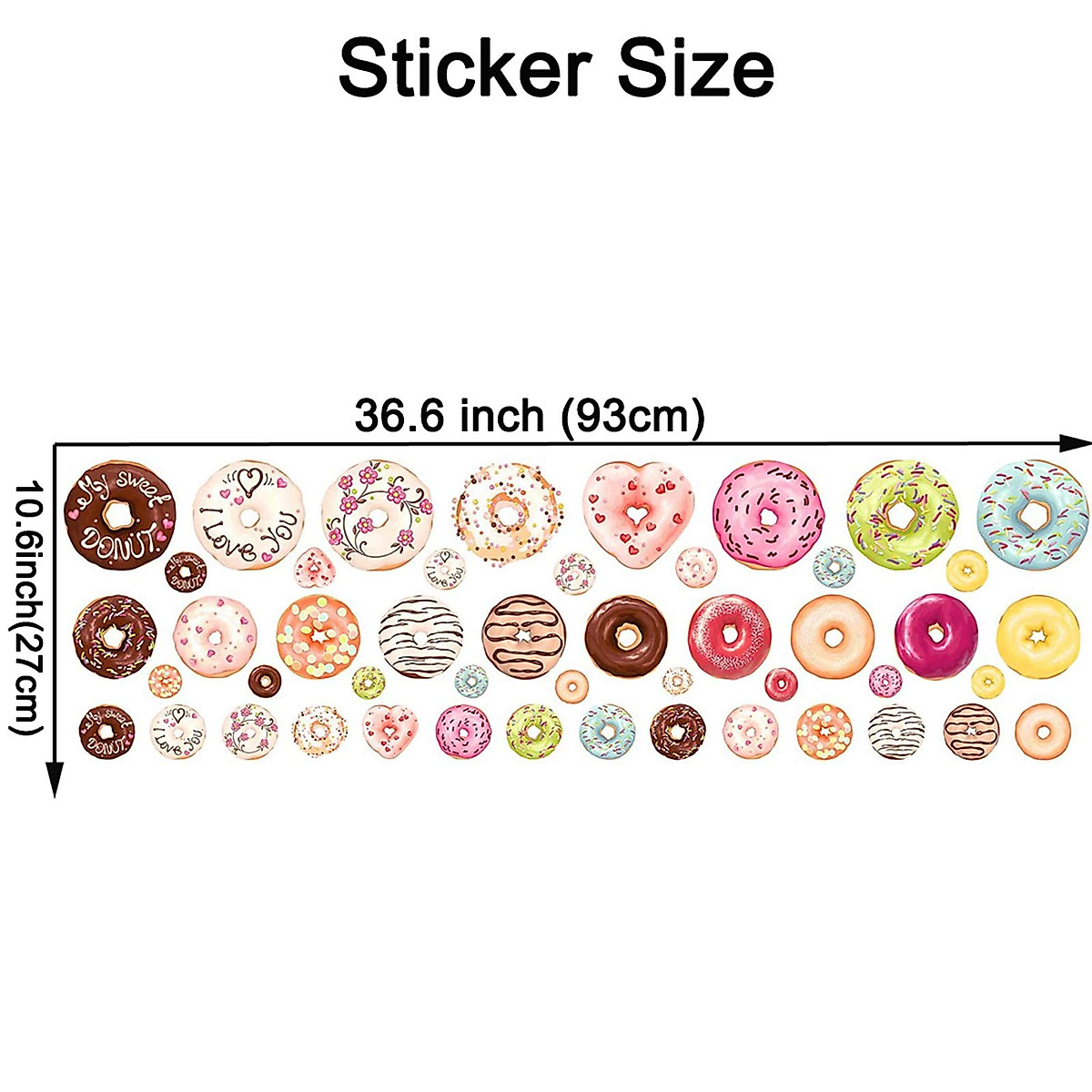 Maydahui 4 Sheet (48 Counts) Donuts Wall Decal Dessert Wall Stickers 11 inch Kawaii Food Decor Nursery Christmas Home Decorations