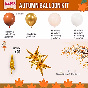 Fall Burnt Orange Gold white Balloon Garland Kit 144 Pcs Double stuffedBalloons for autumn thanksgiving Turkey Birthday Party bride to be Fall in love Little Pumpkin baby shower Decorations