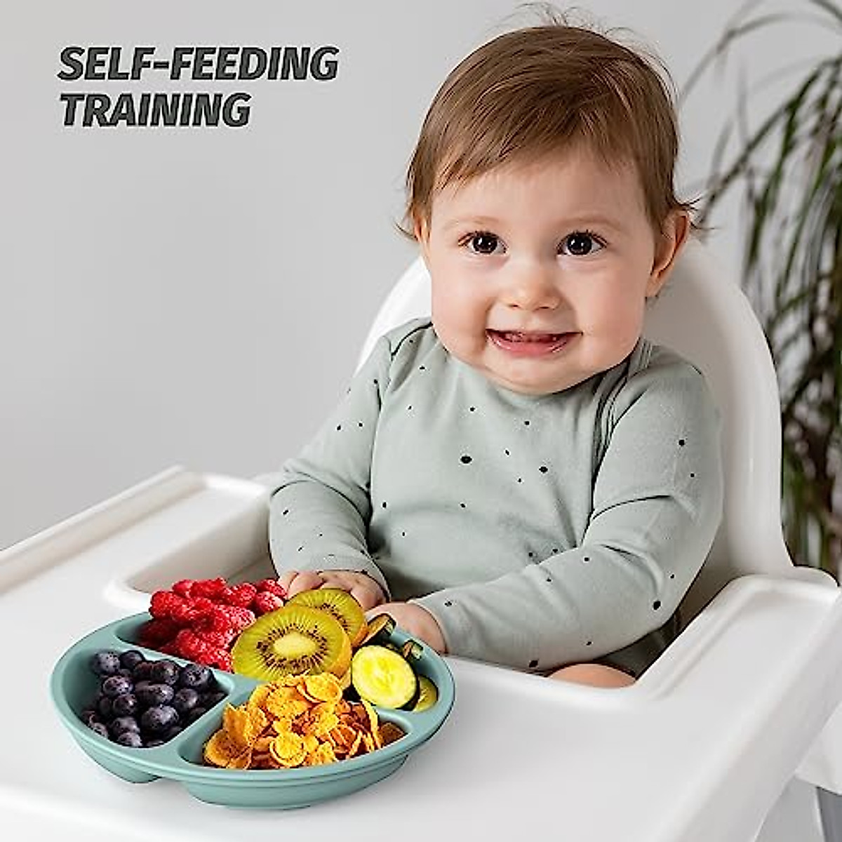 ME.FAN Suction Plates [4 Pack] Toddler Plates for Babies & Toddlers, Food Grade Silicone Baby Plates with Divided Design, Stay Put with 4 Suction Cups for Self Feeding