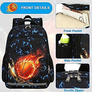 LEDAOU Kids Preschool Backpack Lunch Box Boys Kindergarten BookBag Primary Waterproof School Bag 7 Pockets with Chest Strap (Basketball Black)