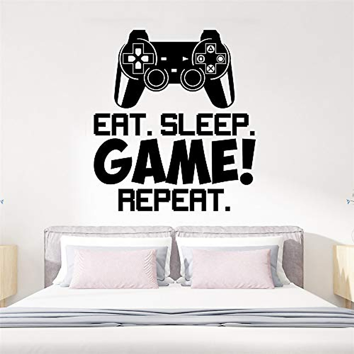 SITAKE Game Themed Wall Stickers Decor, EAT Sleep Game Repeat Controller Gaming Quotes for Boys Men, Kids Wall Decor and Wall Stickers for Playroom, 20.9 x 33.9 Inch