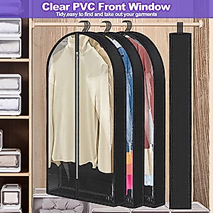 40" Garment Bags for Hanging Clothes,Suit Bags for Closet Storage Travel,Garment Storage Bags with zipper Gusseted 4",Larger Capacity Clear Clothes Cover for Coat,Jacket,Sweater,Shirts,Black,3 Pack