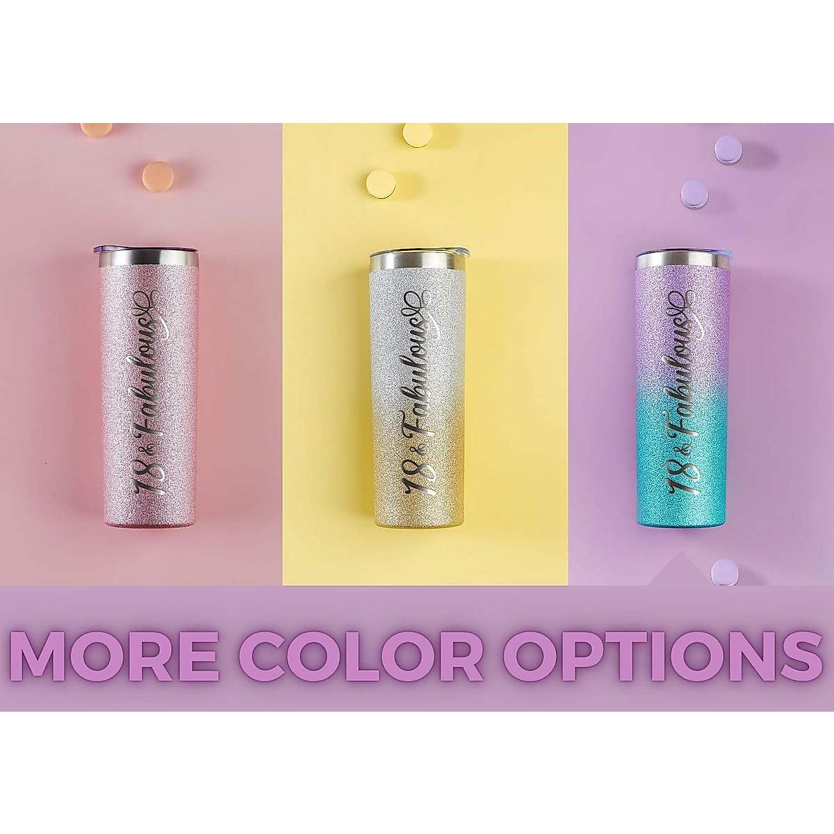 Onebttl 18th Birthday Gifts for Girls, Women, Her - 18 and Fabulous -20oz/590ml Stainless Steel Insulated Glitter Tumbler with Straw, Lid, Message Card - (Purple-Blue Gradient)