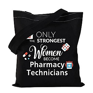 VAMSII Pharmacy Technician Tote Bag Pharmacy Tech Gifts for Women Pharmacy Technician Appreciation Gifts Shoulder Bag (Black Tote)