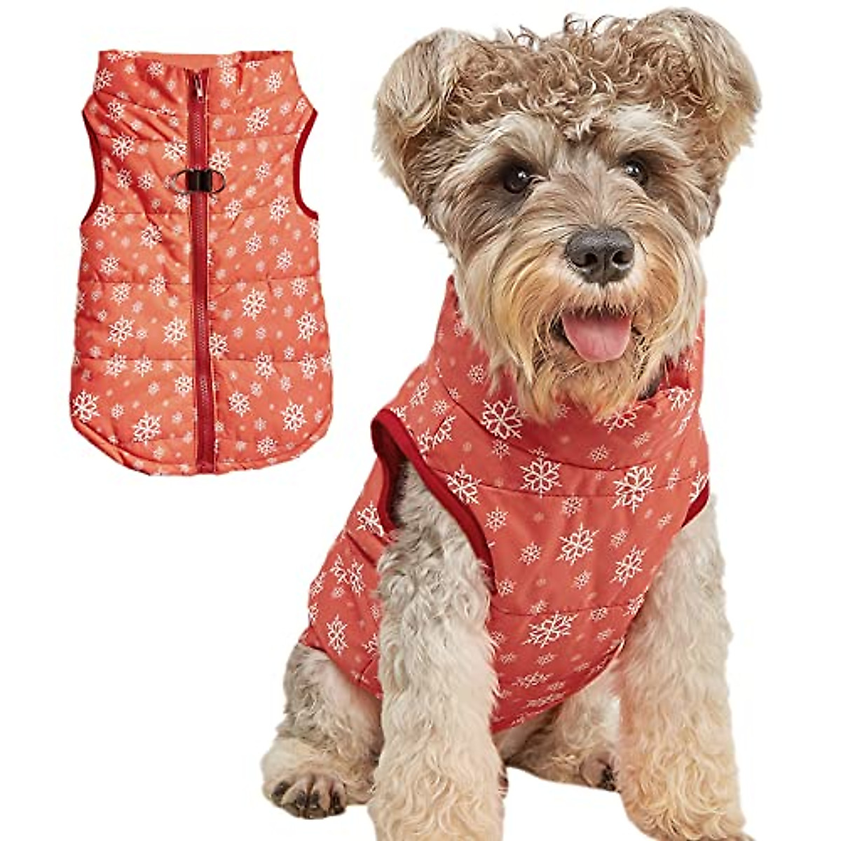 Jecikelon Small Dog Winter Coat Windproof Warm Puppy Jacket Zip Up Dog Snowproof Vest with D-Ring (Medium, Y04 Red2)