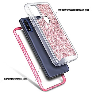 NZND Case for Motorola Moto G Pure, Moto G Play 2023/G Power 2022 with [Built-in Screen Protector], Full-Body Protective Shockproof Rugged Bumper Cover Durable Phone Case (Glitter Rose Gold)
