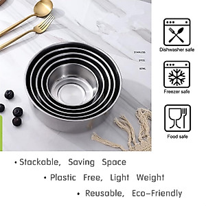 Tsyware [Set of 5] Stackable Stainless Steel Snack Food Storage Containers With Lids, Leakproof Clear Lids For Lunch, Leftovers, Soups, Salads Meal Prep and Storage, Reusable for Kids and adults