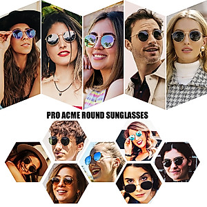 Pro Acme Small Round Metal Polarized Sunglasses for Women Retro Designer Style (Gold Frame/Black Lens)