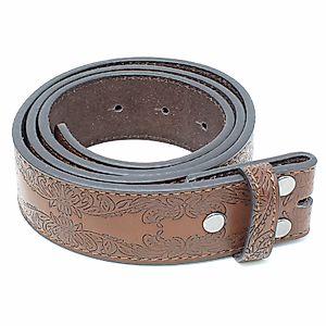 BC Belts Leather Belt Strap with Tooled Western Floral Leaf Embossed Pattern 1.5" Wide with Snaps (Brown-M)