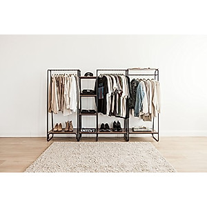 IRIS USA Metal Garment Rack with Wood Shelves Combo, Black/Dark Brown
