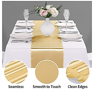 10-Pack Satin Table Runner Light Gold 12 x 108 inches Long, Table Runners for Wedding, Birthday Parties, Banquets Decorations（10 Pack, 12x108 Inch, Light Gold）