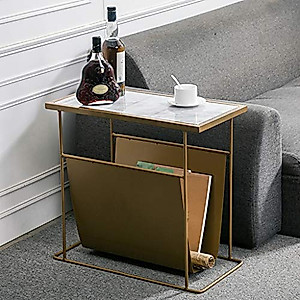 Articles for daily use Square Marble Coffee Table Side Table, Bedside Table with Storage Box, Metal Frame Marble Table Top, Industrial Style Small Coffee Table in Living Room and Bedroom