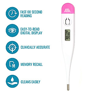 MABIS Digital Basal Body Thermometer for Ovulation Tracking, Fertility, Period Tracking and Natural Family Planning with Beeper and Memory, Oral Use Only