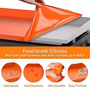 YOUEEFY Upgraded Silicone Griddle Mat 0f Full Cover for Blackstone Grill,28 Inch Blackstone Griddle Cover of Heavy Duty Food Grade Silicone,Keep The Griddle Clean and Prevent Rusting,Orange